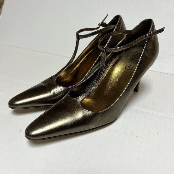 Coach | Shoes | Coach Womens Marjorie Gold Metallic Pointed Toe Heels ...